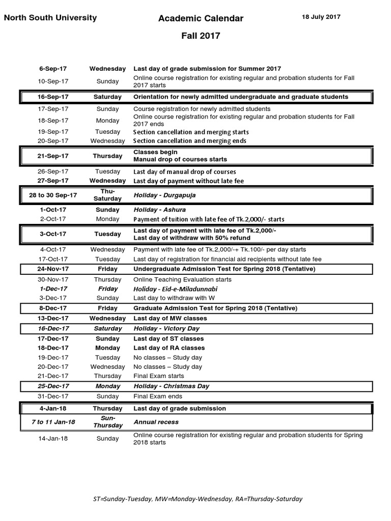 Tentative Academic Calendar Fall 2017 | PDF | Academic Term | Schools