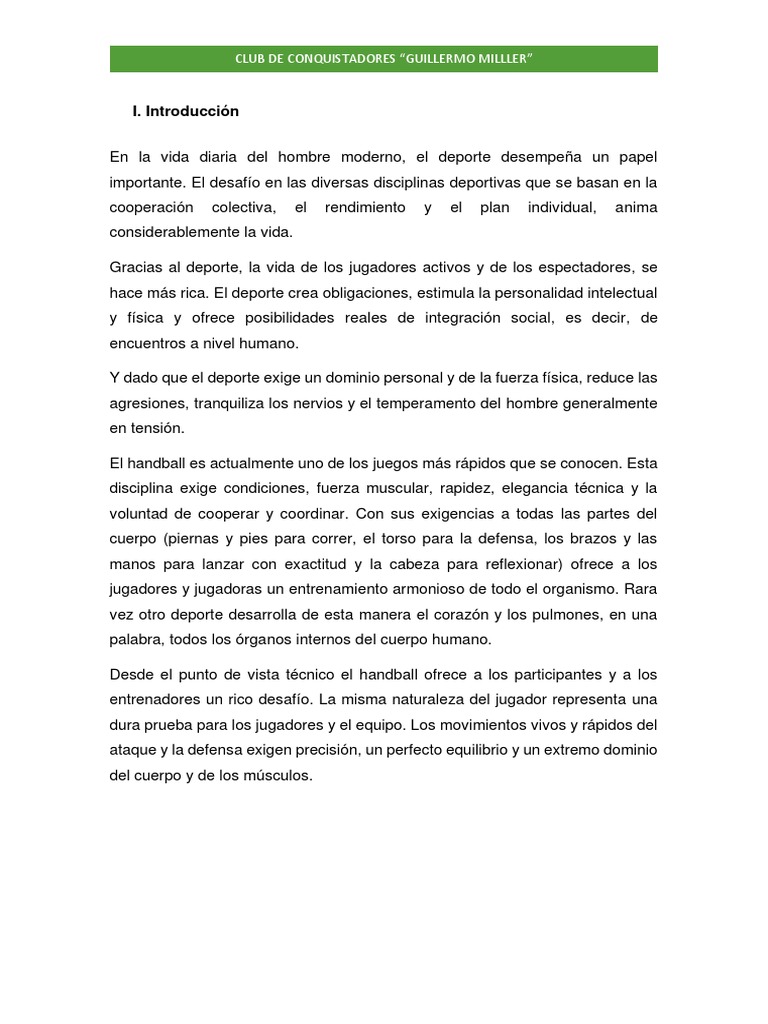 Informe Handball | PDF | Asociación de Futbol | Juegos de pelota