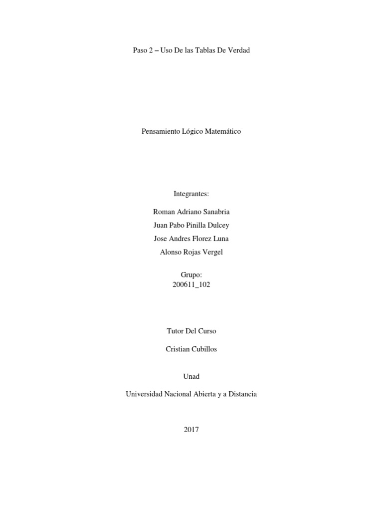 102-Paso 2 - Uso Tablas de Verdad | PDF | Verdad | Proposición