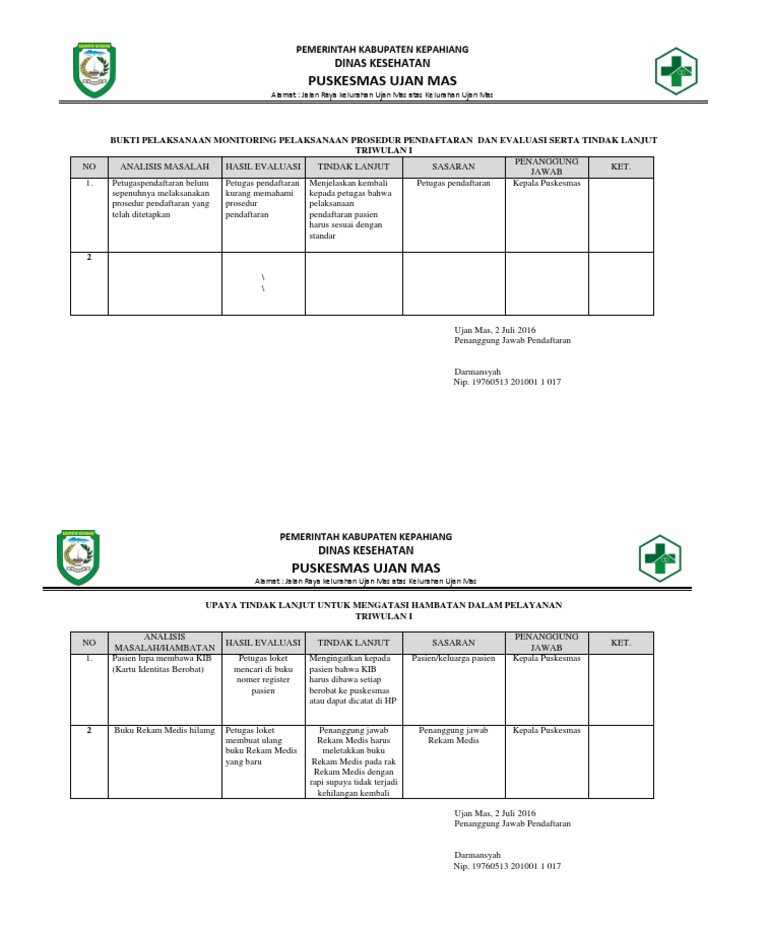 7 1 1 3 Bukti Pelaksanaan Monitoring Dan Evaluasi Srta Tindak Lanjut | PDF