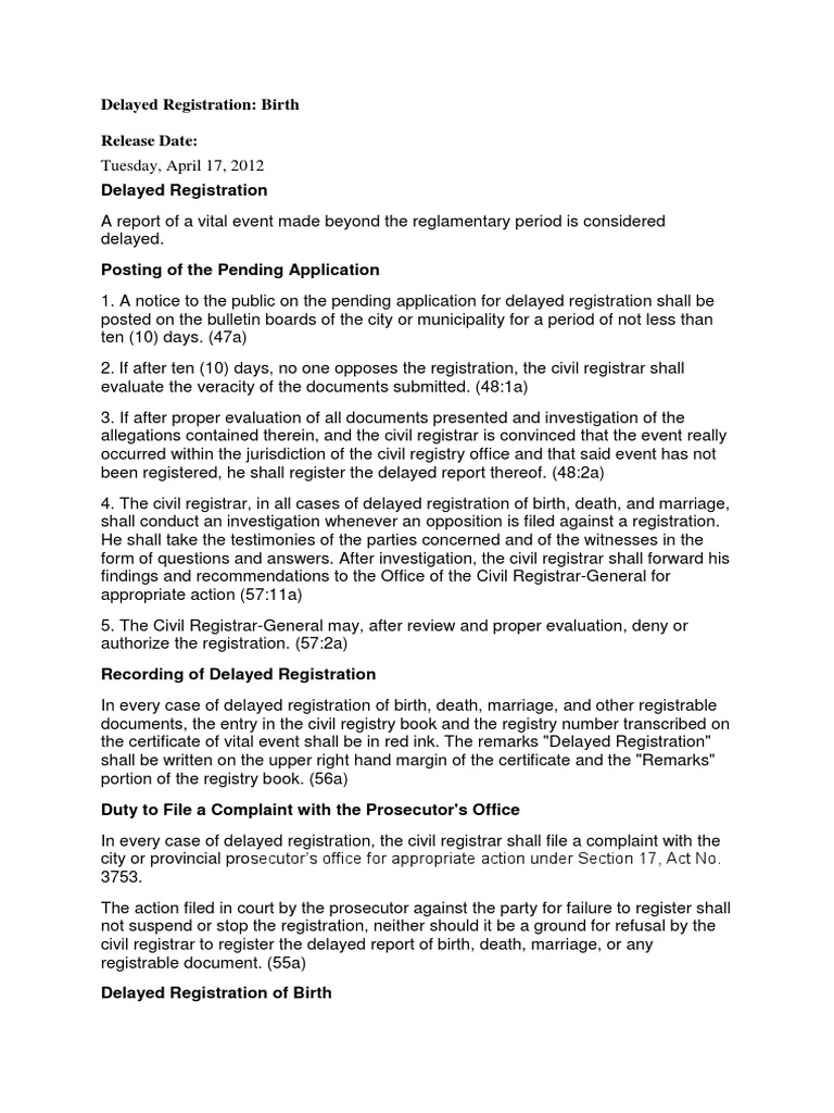 NSO Delayed Birth Registration Guide | PDF | Domain Name Registrar ...