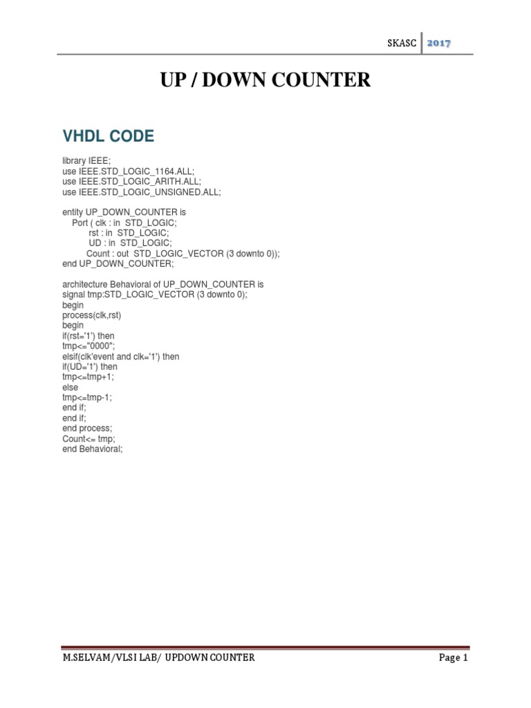 Up / Down Counter: VHDL Code | PDF