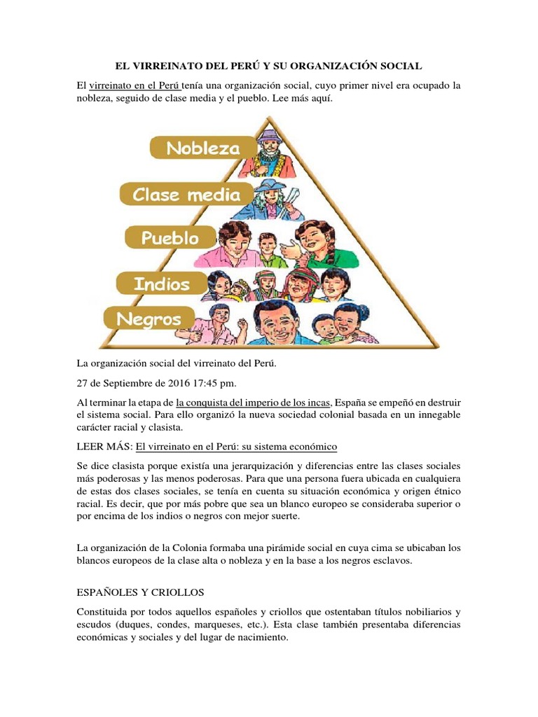 El Virreinato Del Perú y Su Organización Social