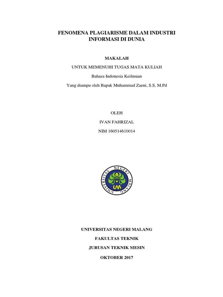 Contoh Cover Makalah Yang Benar Sesuai Pedoman Penulisan Karya Ilmiah | PDF