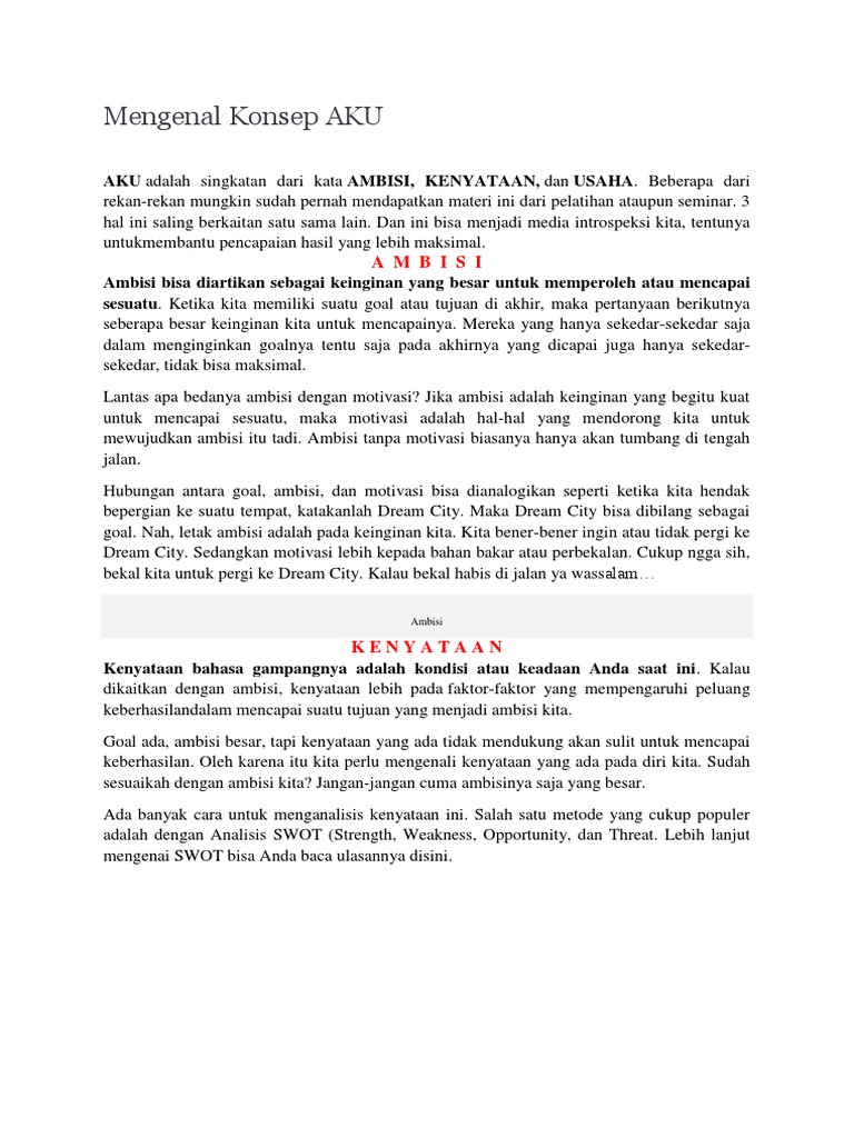 AKU: Kunci Sukses Mencapai Ambisi | PDF
