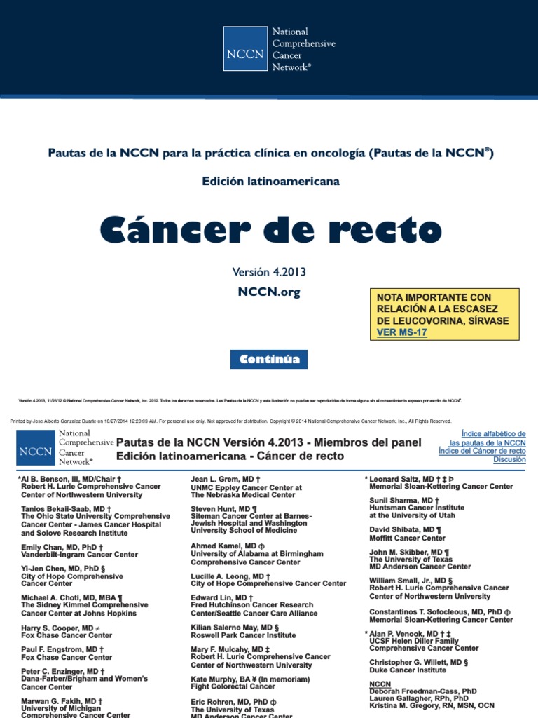 NCCN - CA de Recto - Guias de Practica Clinica - ESPAÑOL | Ct Scan | Cáncer colonrectal