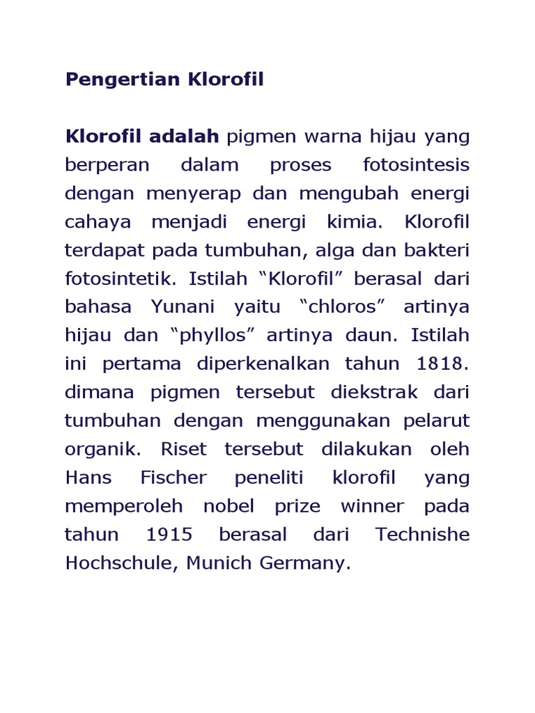 Pengertian Klorofil | PDF