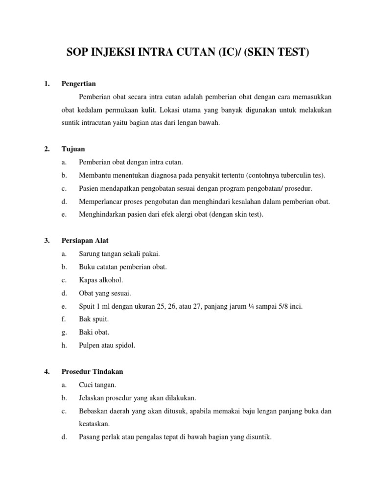 Sop Injeksi Intra Cutan | PDF