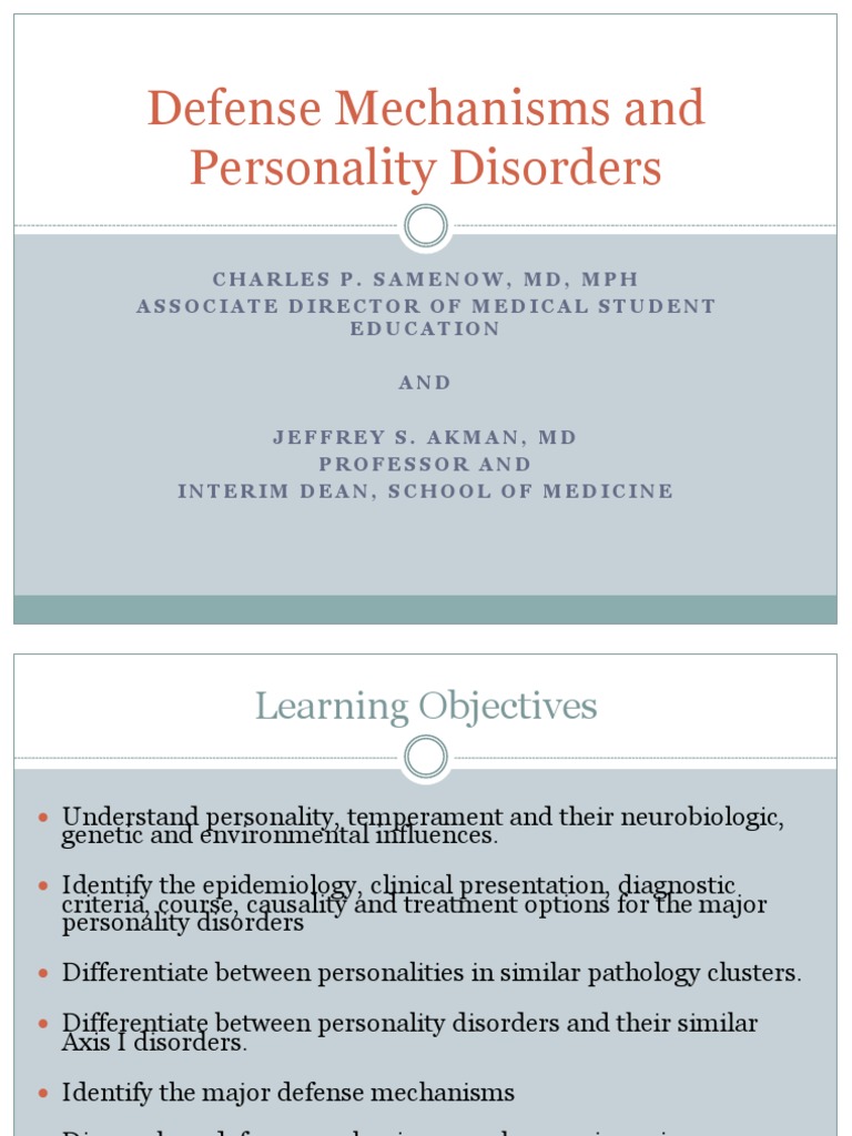 Defense Mechanisms and Personality Disorders | Personality Disorder ...