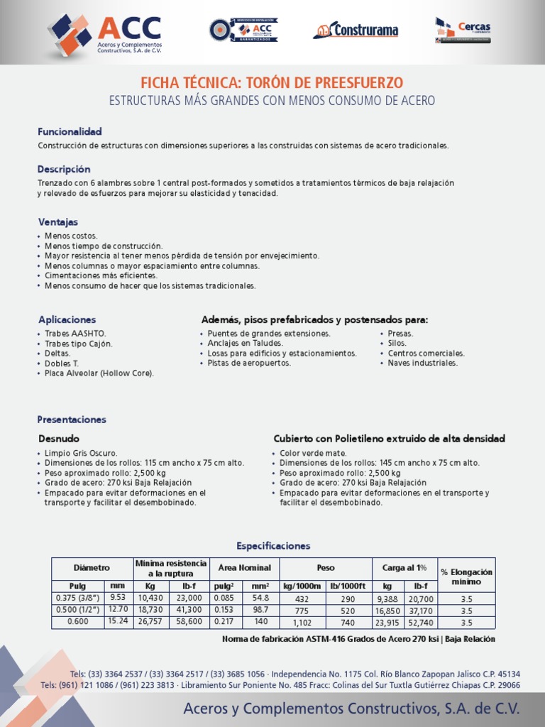 Especif Tecnicas de Un Toron | PDF | Acero | Ciencia de los materiales