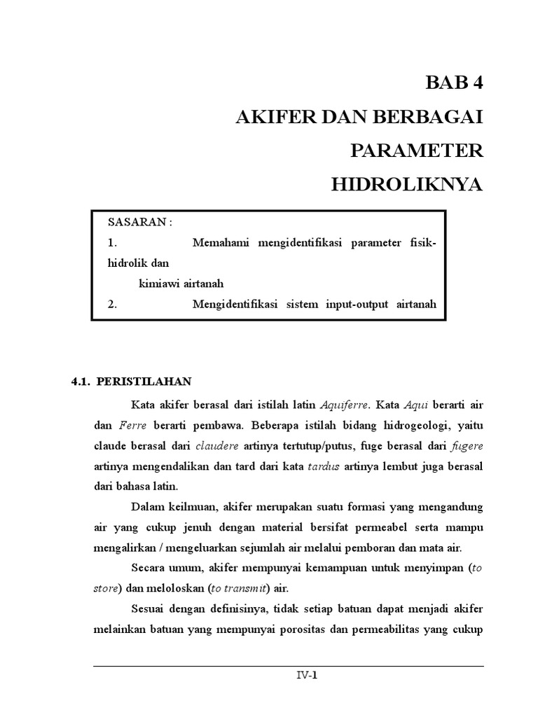 Bab 4 Akifer Dan Berbagai Parameter Hidroliknya | PDF