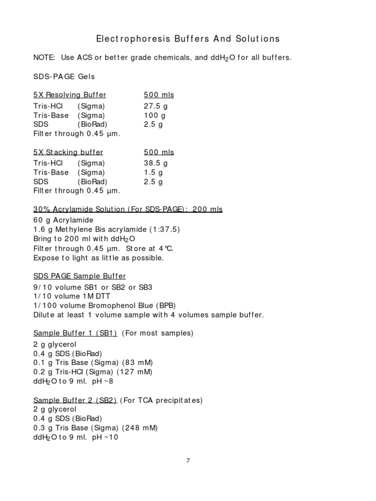 Electrophoresis Buffers and Recipes | PDF | Polyacrylamide Gel ...