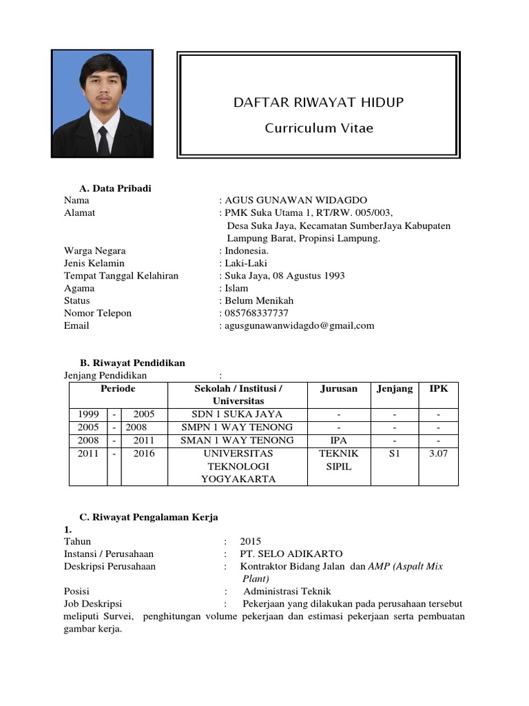 Agus Gunawan Widagdo (CV Dan Surat Lamaran) | PDF | Karier & Perkembangan