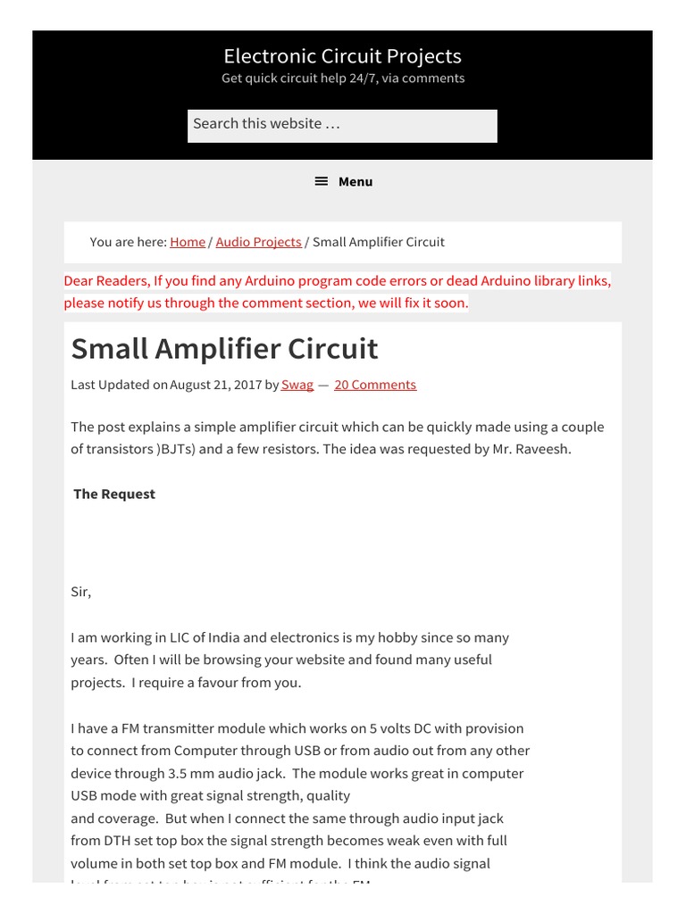 Small Amplifier Circuit PDF | PDF | Amplifier | Electrical Circuits