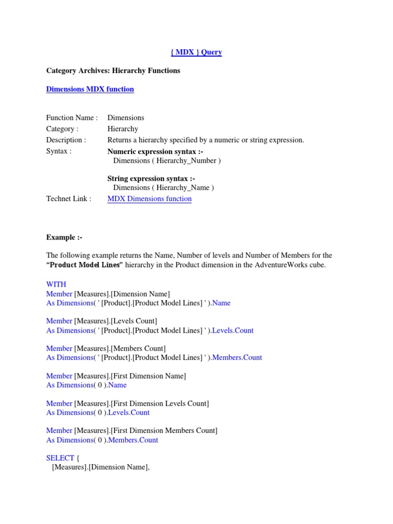 MDX Query | PDF | Parameter (Computer Programming) | Microsoft Sql Server