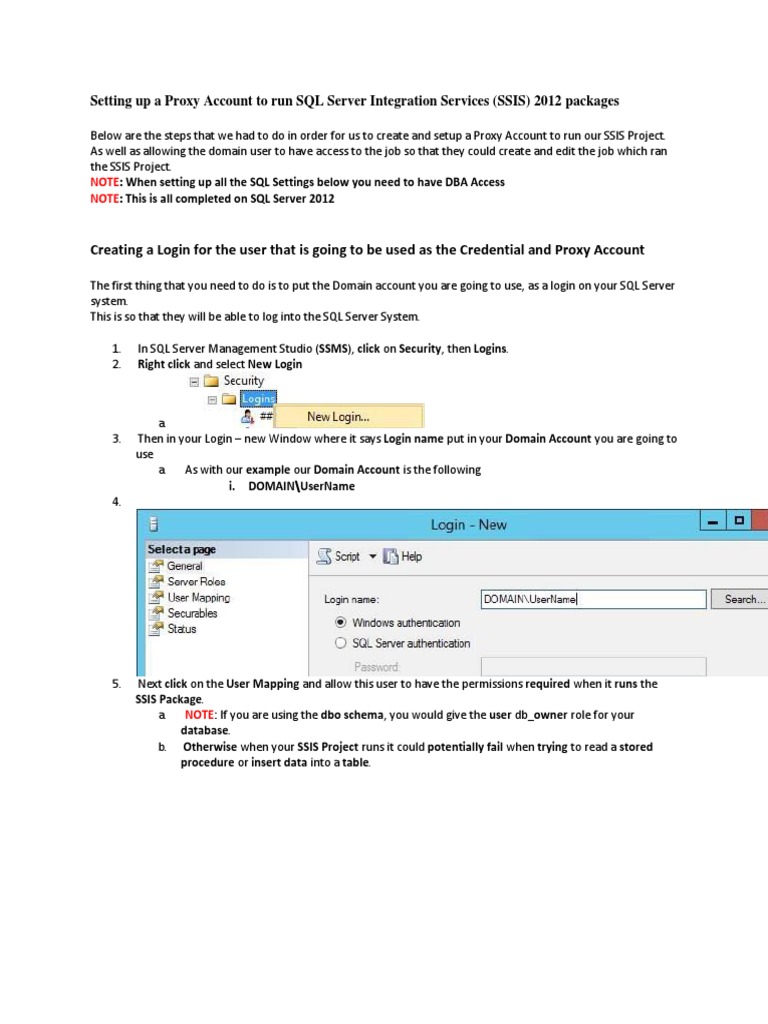 Setting Up A Proxy Account To Run SQL Server Integration Services | PDF ...