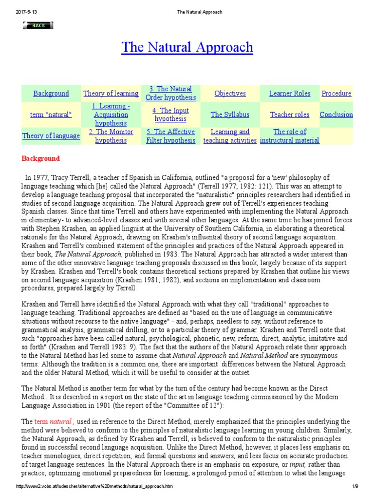 The Natural Approach | PDF | Language Acquisition | Second Language ...
