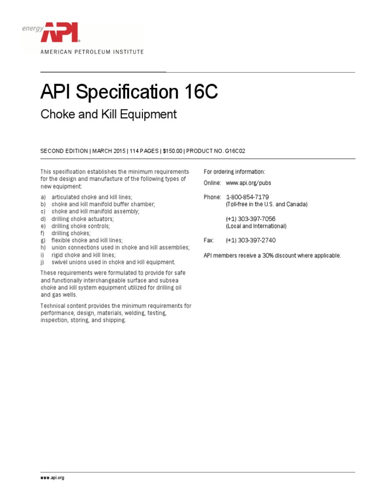API Specification 16C: Choke and Kill Equipment | PDF | Metal Fabrication | Mechanical Engineering