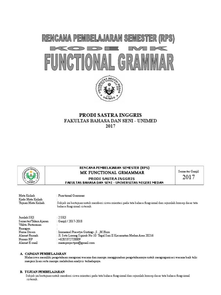 RPS Functional Grammar-1 | PDF | Seni & Disiplin Bahasa