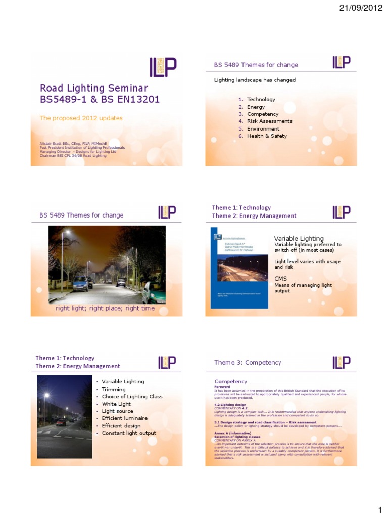 Road Lighting Seminar BS5489-1 & BS EN13201 | PDF | Lighting | Occupational Safety And Health