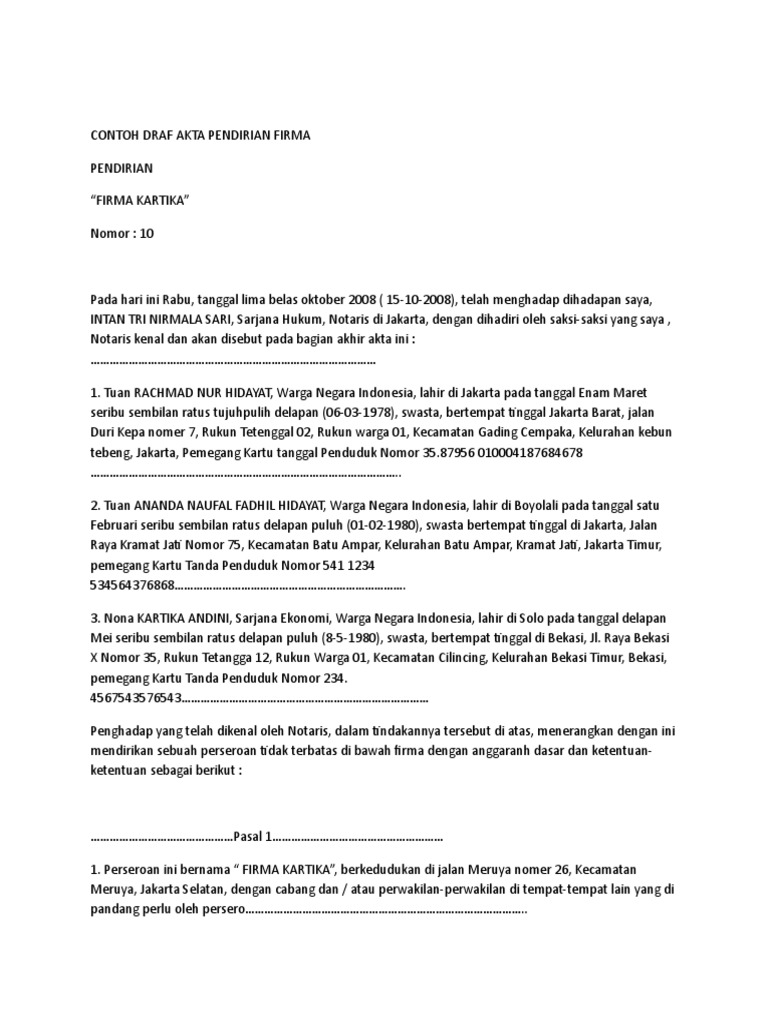 Contoh Draf Akta Firma | PDF