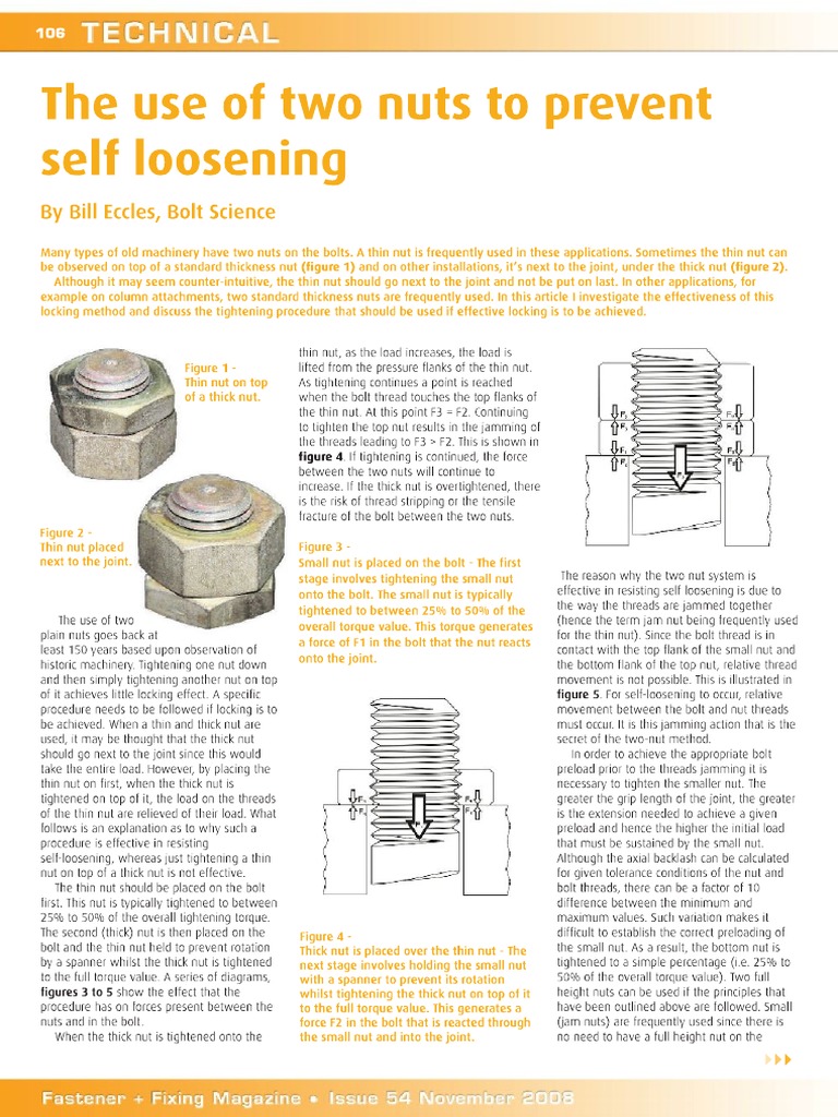 The Use of Two Nuts To Prevent Self Loosening PDF | PDF