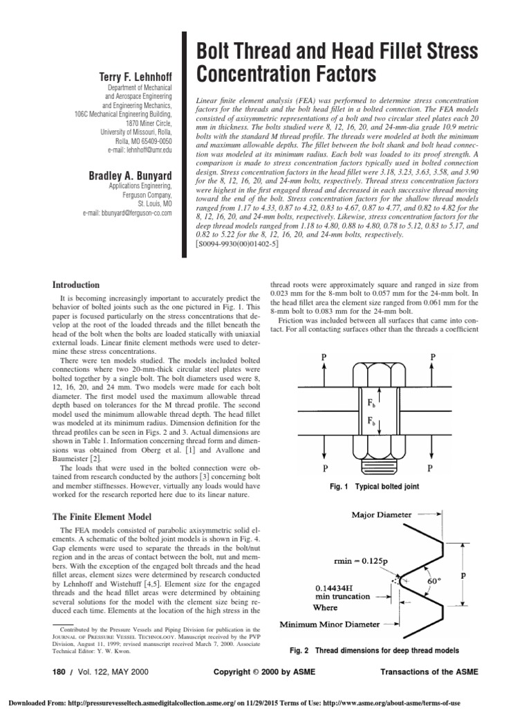 Bolt Thread and Head Fillet Stress | PDF | Screw | Stress (Mechanics)