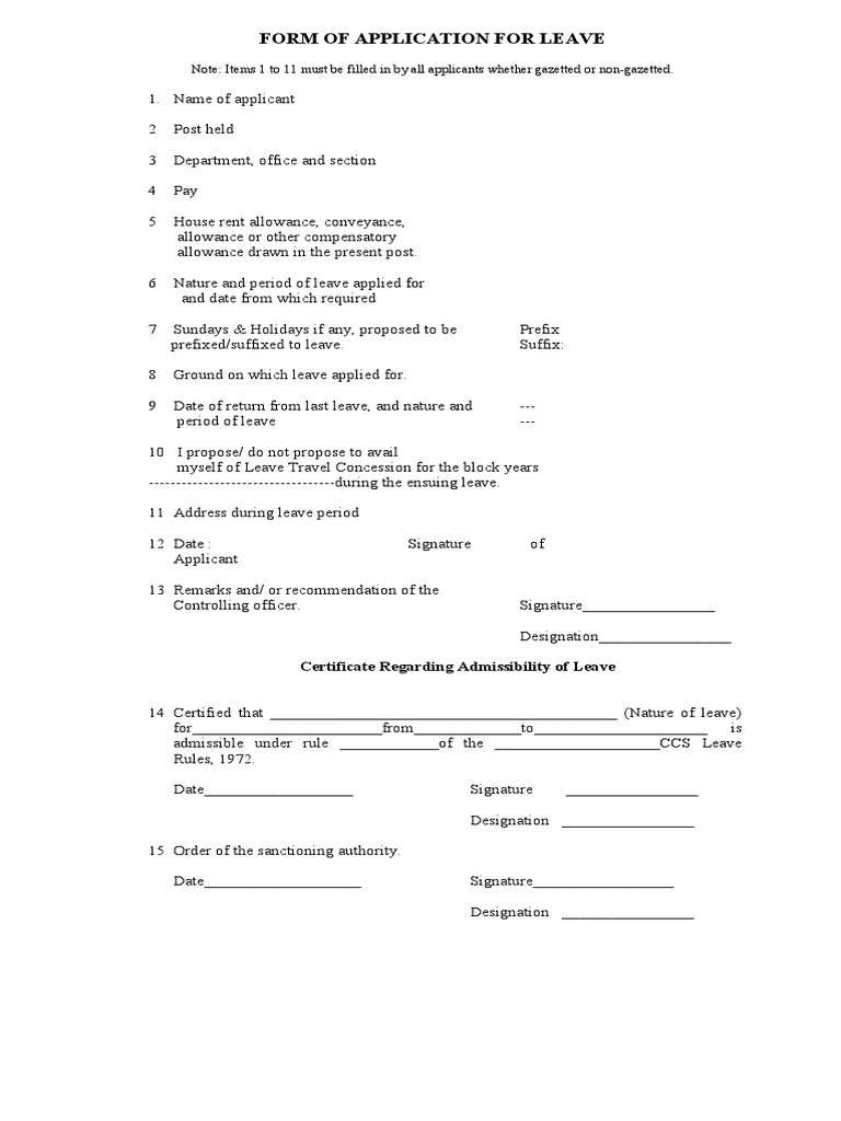 Form of Application For Leave: and Date From Which Required | PDF