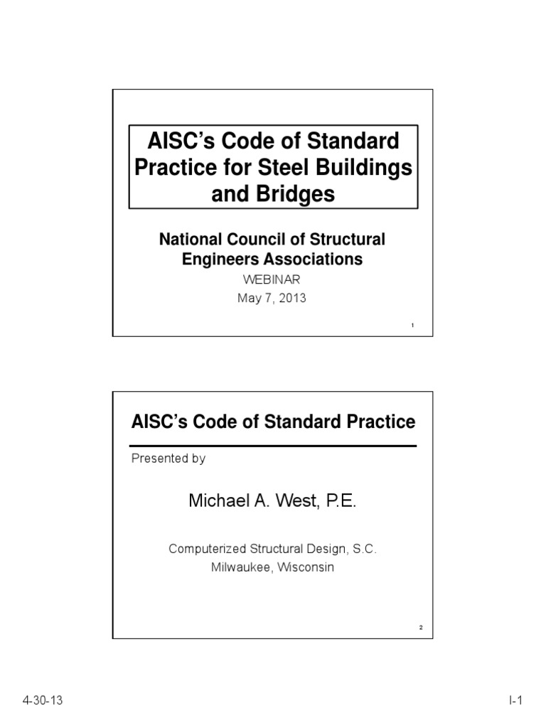 AISC's Code of Standard Practice For Steel Buildings and Bridges | PDF ...