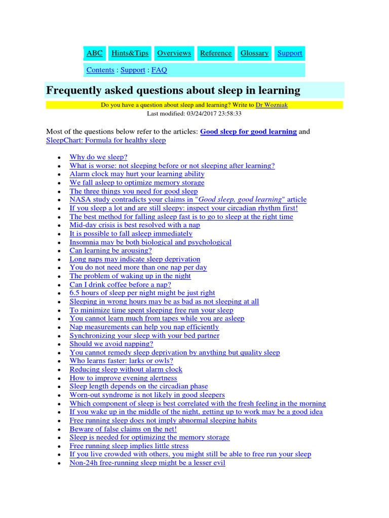 FAQ Sleep Learning | PDF | Sleep | Circadian Rhythm