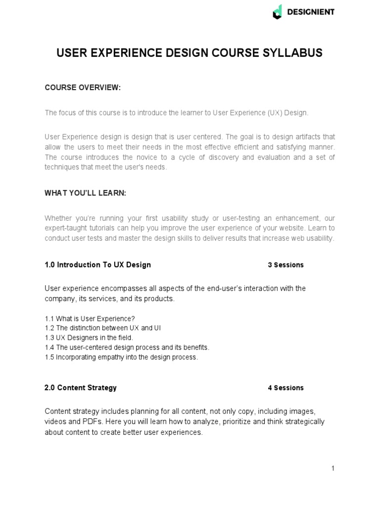 Experience Design Course Syllabus: Overview | PDF | User Experience ...