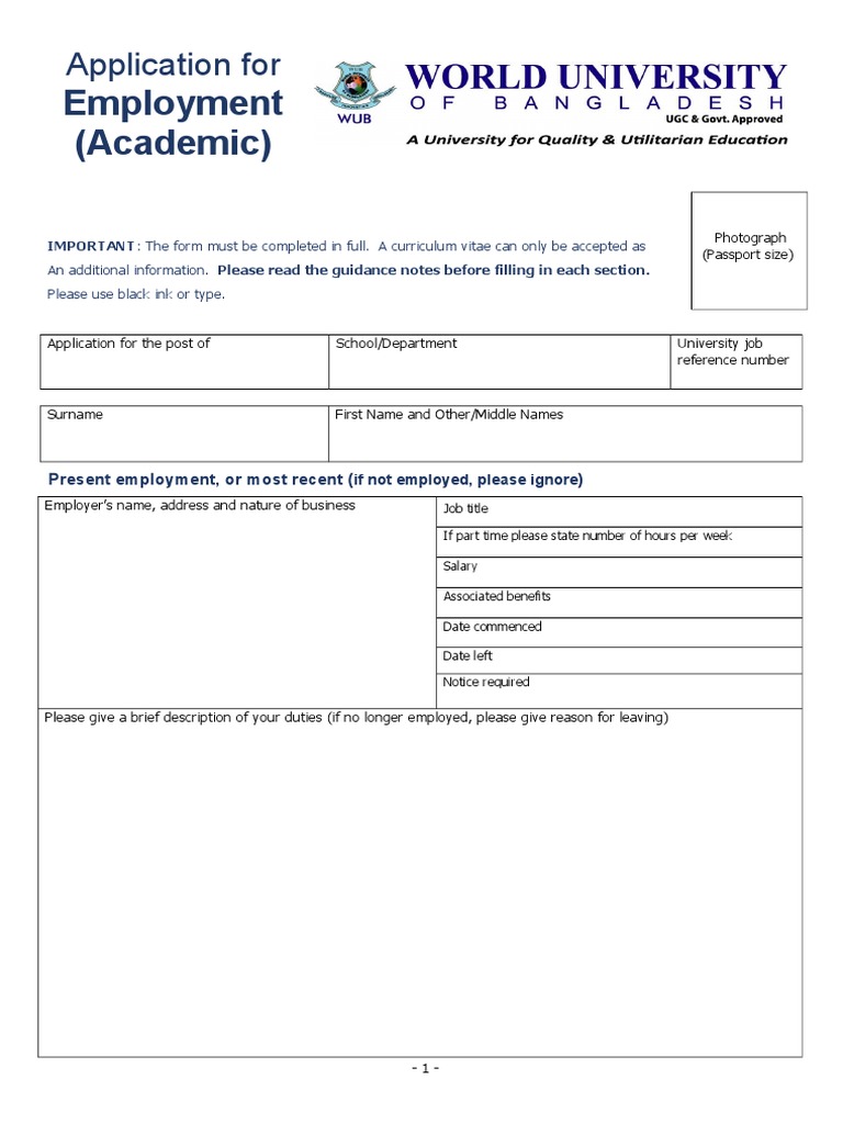 Employment (Academic) : Application For | PDF | Résumé | Employment