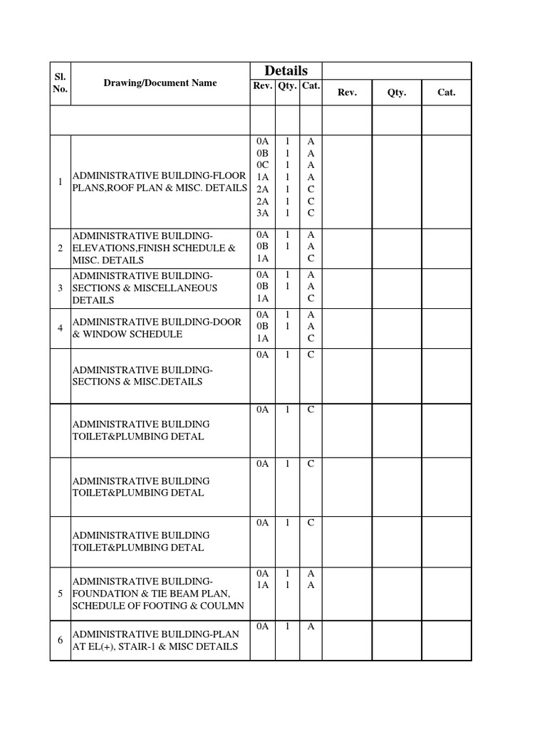 Drawing List - Architecture Pack | PDF | Building | Building Engineering