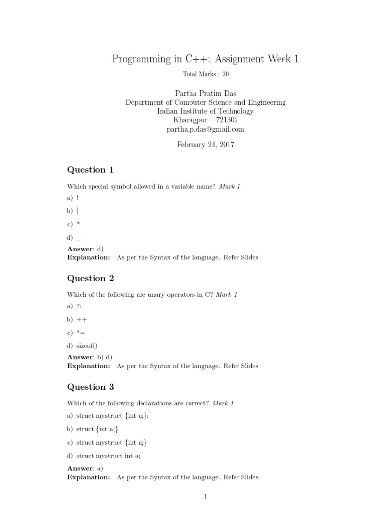 Programming In C Assignment Week 1
