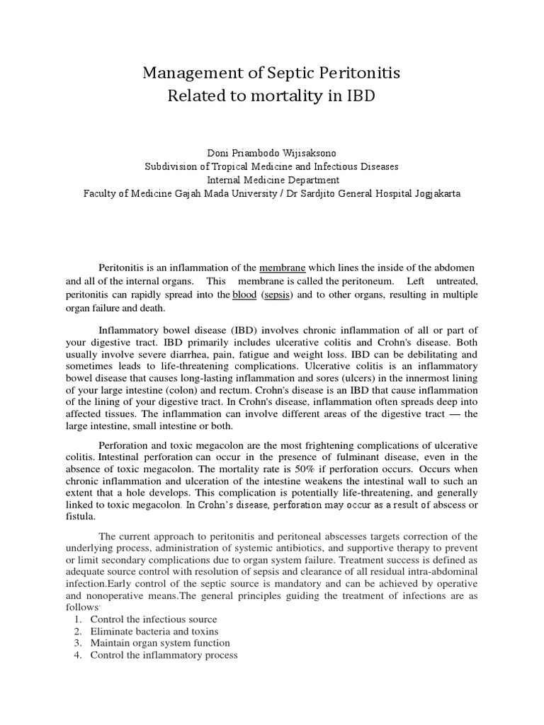 Management of Septic Peritonitis Related To Mortality in IBD | PDF ...