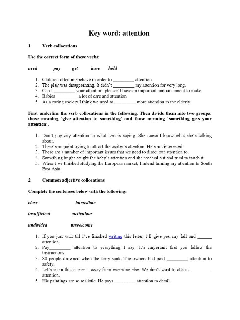 Attention Worksheet | PDF | Morphology | Linguistic Typology
