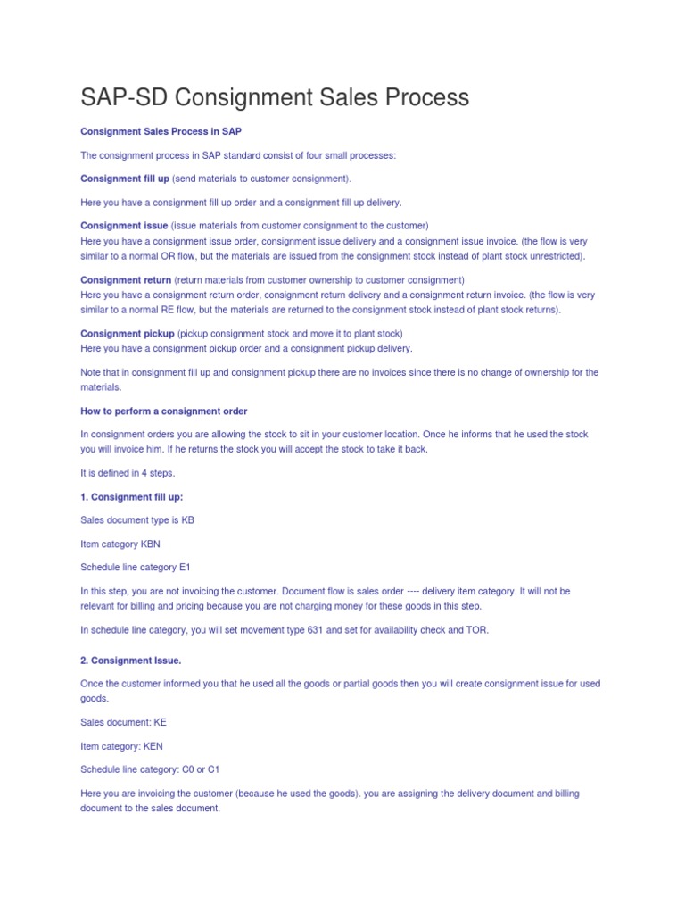 SAP SD Consignment Sales Process. | PDF | Invoice | Commercial Item Transport And Distribution