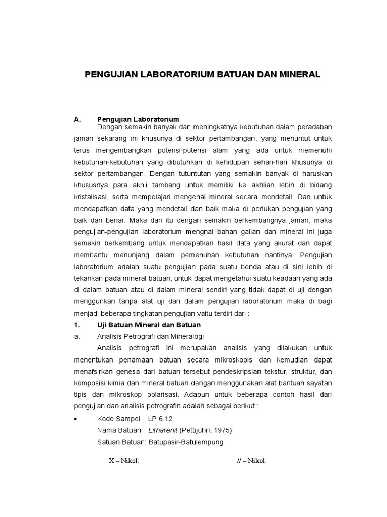 Pengujian Laboratorium Batuan Dan Mineral | PDF