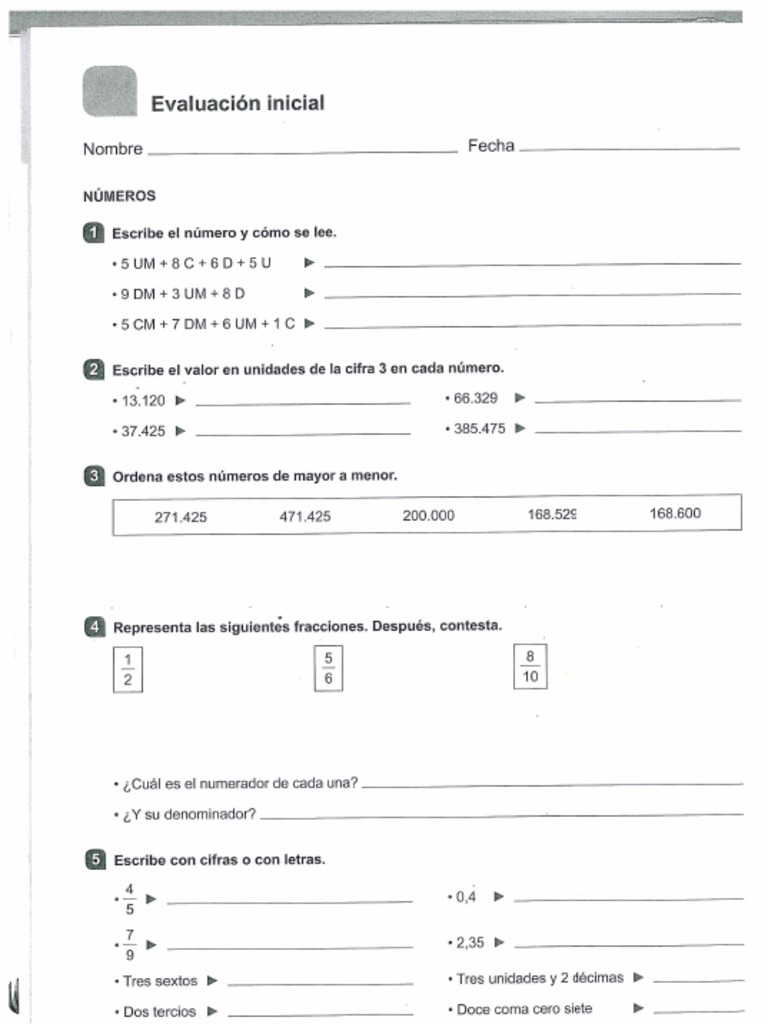 Matemáticas - Evaluación Inicial PDF | PDF Matemáticas - Evaluación Inicial PDF | PDF
