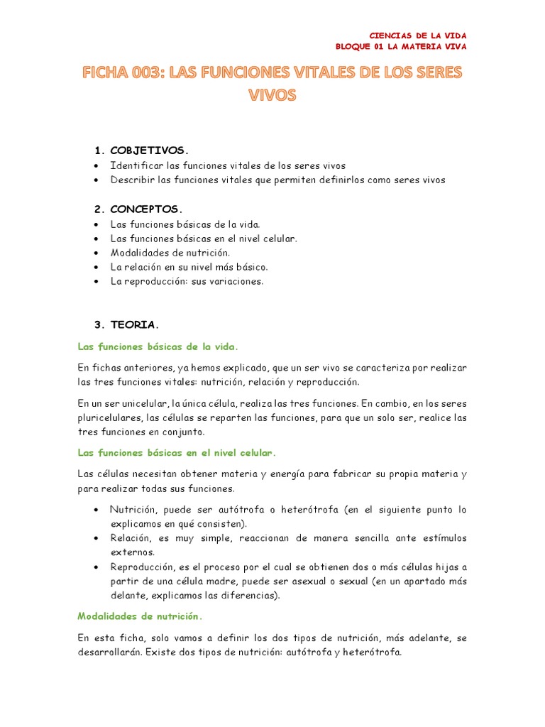 Funciones Vitales de los Seres Vivos | PDF | Reproducción | Organismos