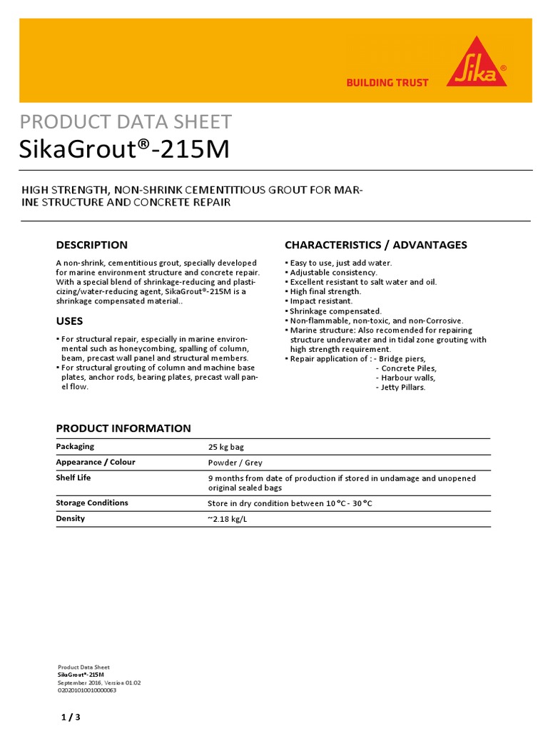 Sikagrout 215 M Pds en | PDF | Precast Concrete | Concrete