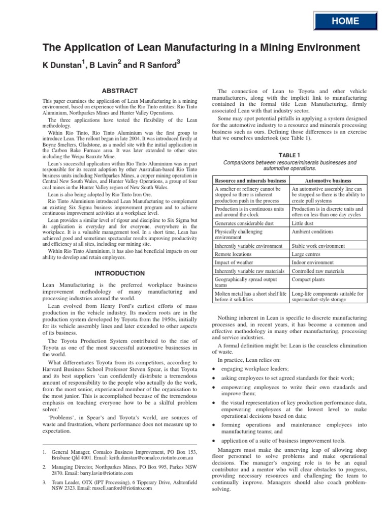 Lean in Mining | PDF | Lean Manufacturing | Six Sigma