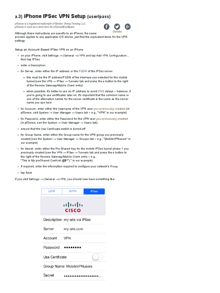Iphone Ipsec VPN Setup: A.3) (User/Pass) | PDF | Virtual Private ...