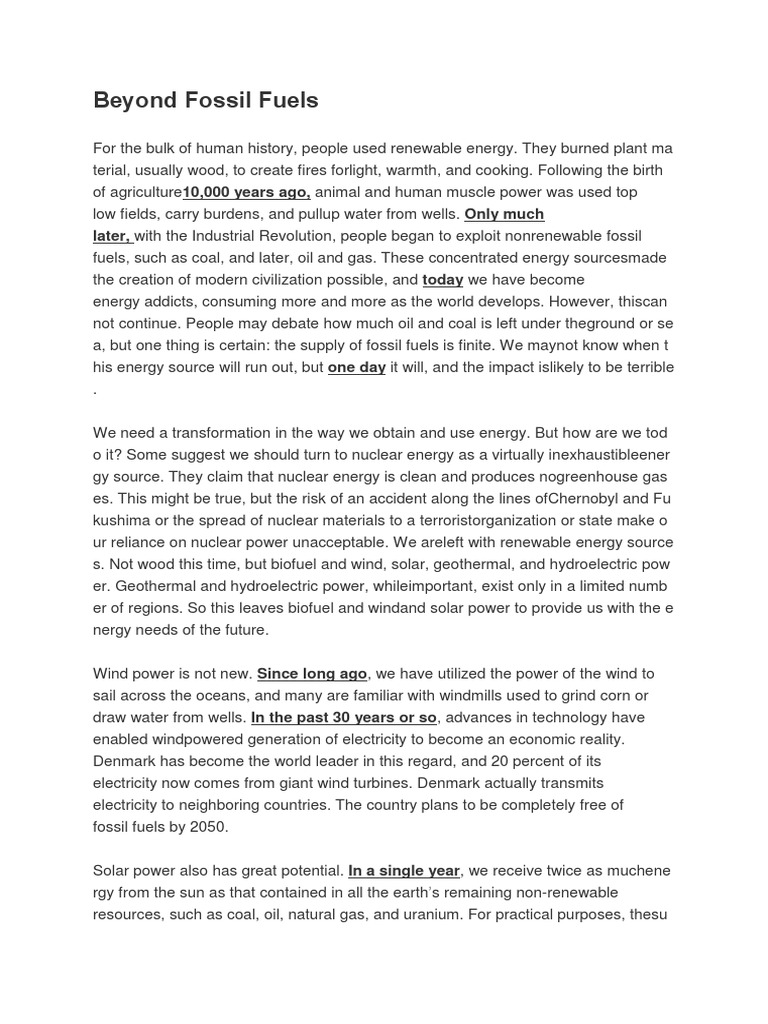 Beyond Fossil Fuels: An Argument for Transitioning to Renewable Energy Sources Like Wind, Solar ...