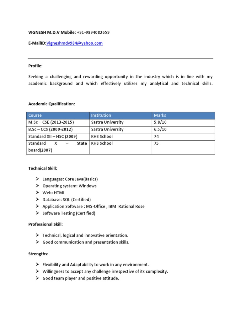 Vignesh - 9894082659 (1) - For Merge | PDF | Career & Growth | Computers