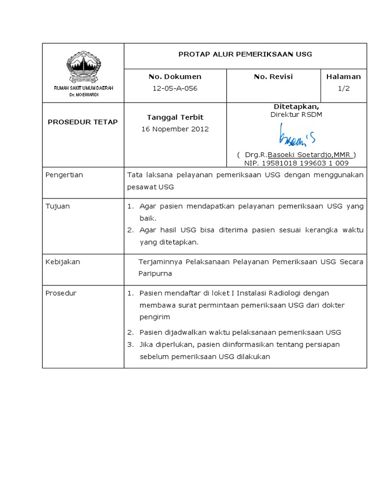 Protap Alur Pemeriksaan Usg | PDF