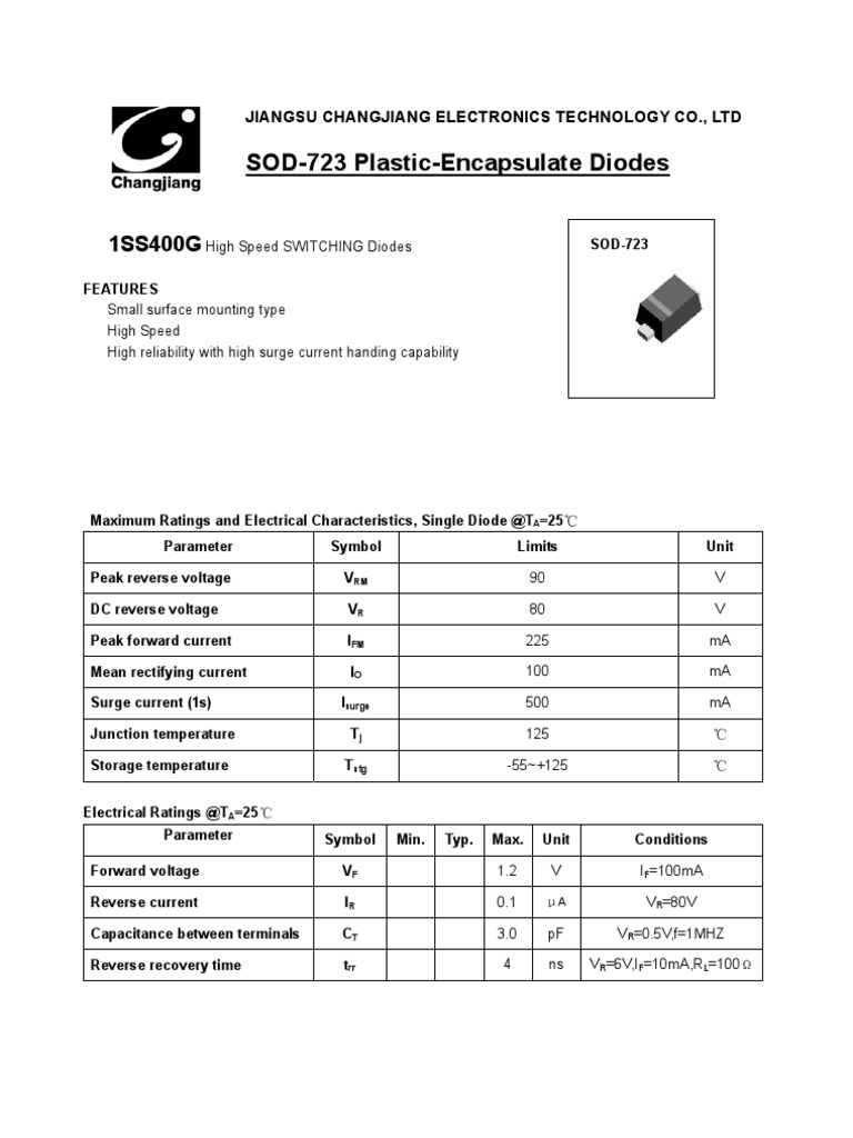 High Speed SOD-723 Diode Specs | PDF | Science & Mathematics