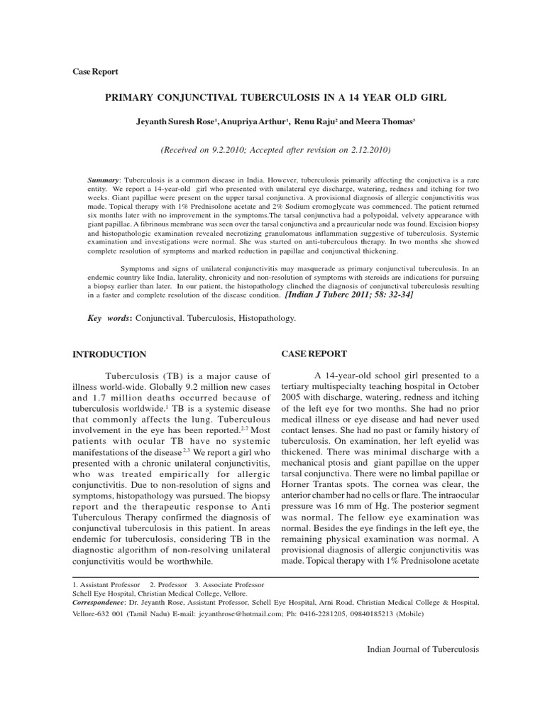 Primary Conjunctival Tuberculosis-2 | PDF | Tuberculosis | Human Eye