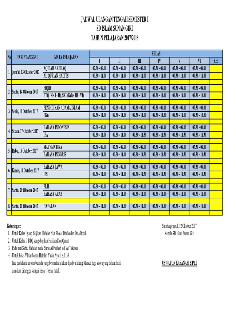 Jadwal Uts I 2017-2018 | PDF