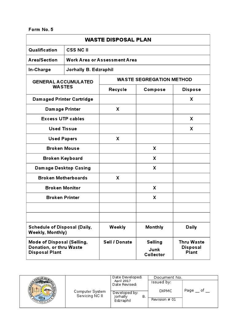 Form 5 - Waste Disposal Plan | PDF
